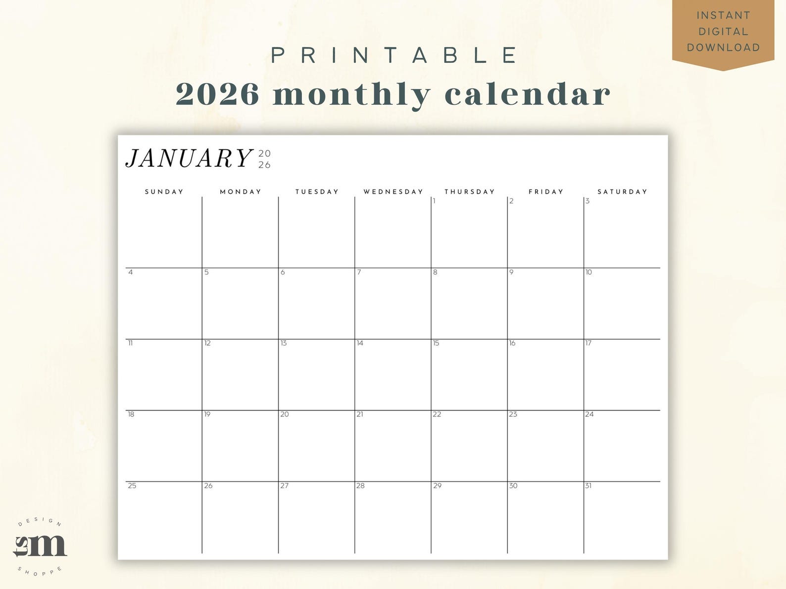 2026 Calendar Printable | Monthly Calendar Pages | Letter Size ...