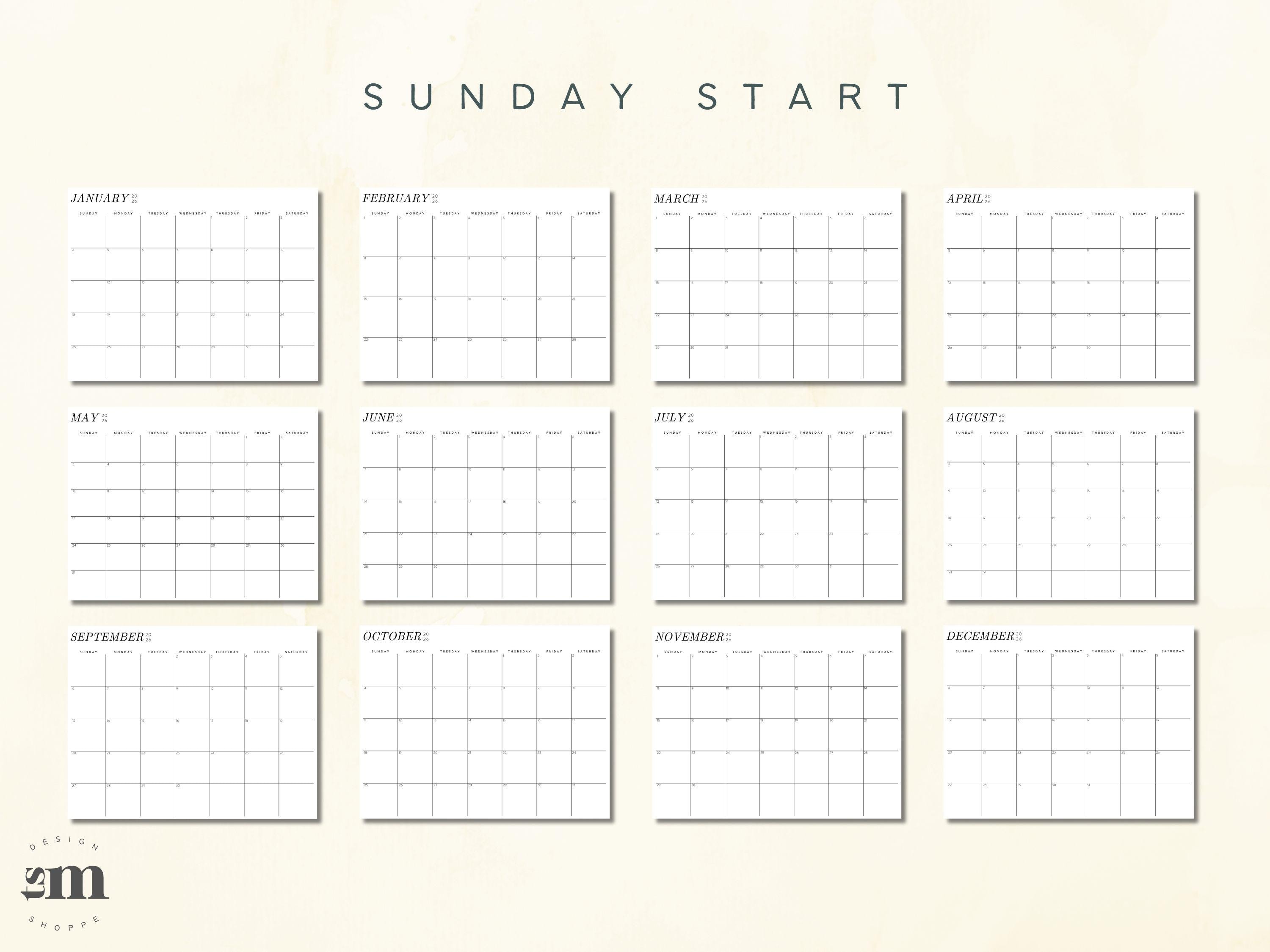 2026 Calendar Printable | Monthly Calendar Pages | Letter Size ...