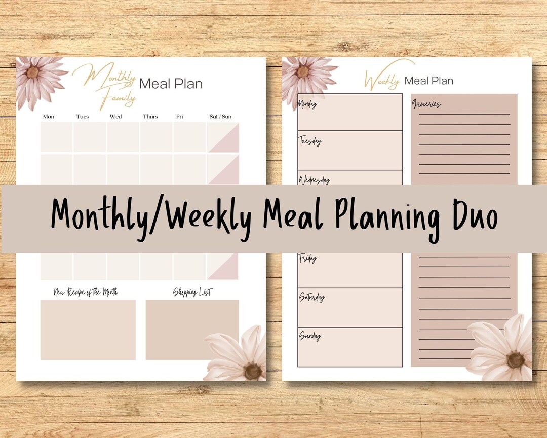 Meal Planning Printable Templates/monthly/weekly Combo/pink Floral - Etsy