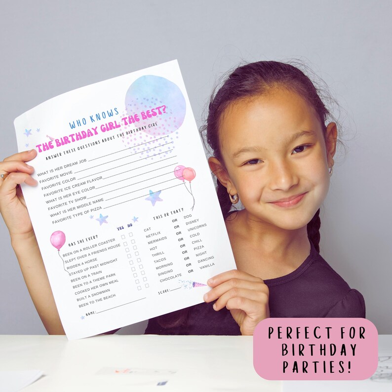 Who Knows the Birthday Girl Best, Fun & Editable Pink Party Game ...