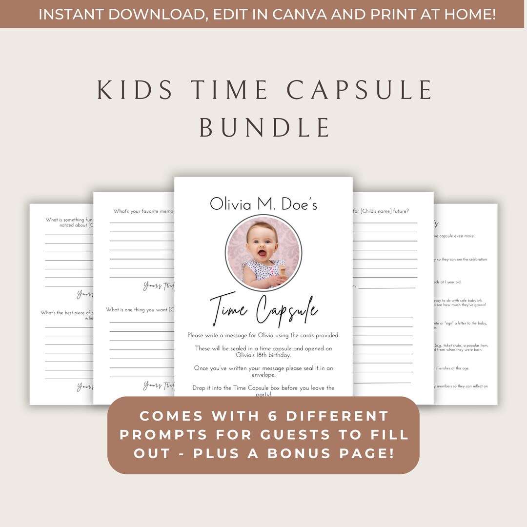 Baby Time Capsule Template, Time Capsule First Birthday, Baby Keepsake ...