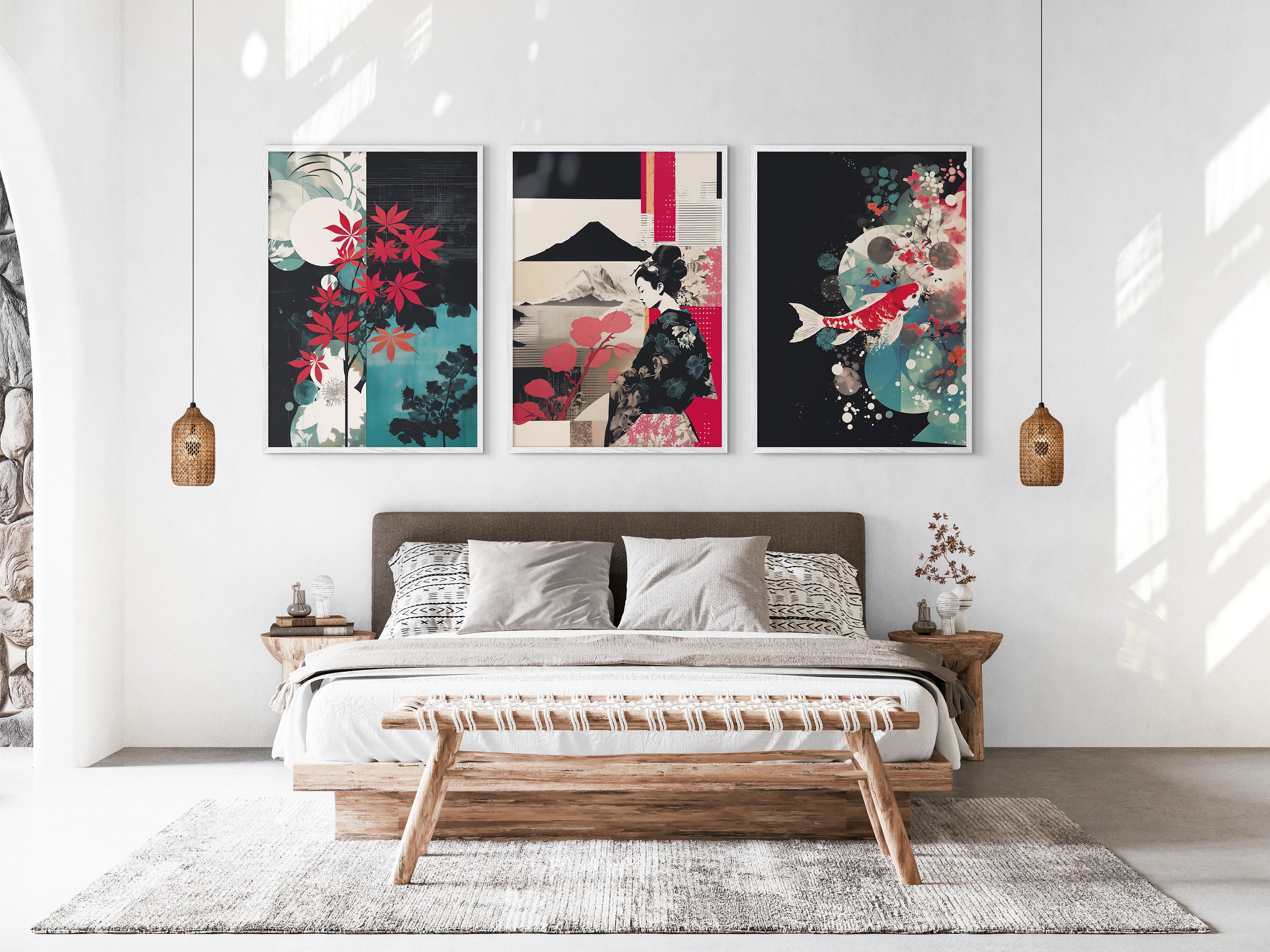 Japanese Koi Fish Mount Fuji Collage Printable Set of 3 - Etsy