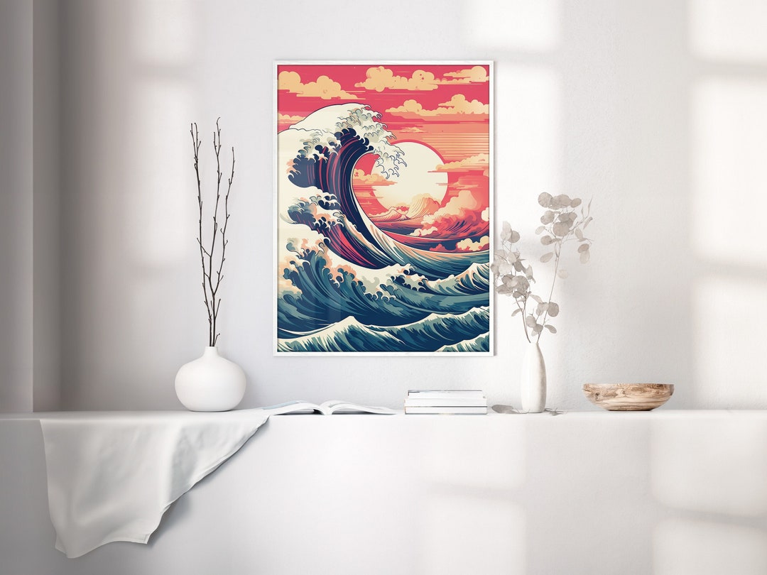 The Great Wave off Kanagawa Anime Print, Modern Ukiyo-e Wall Art ...