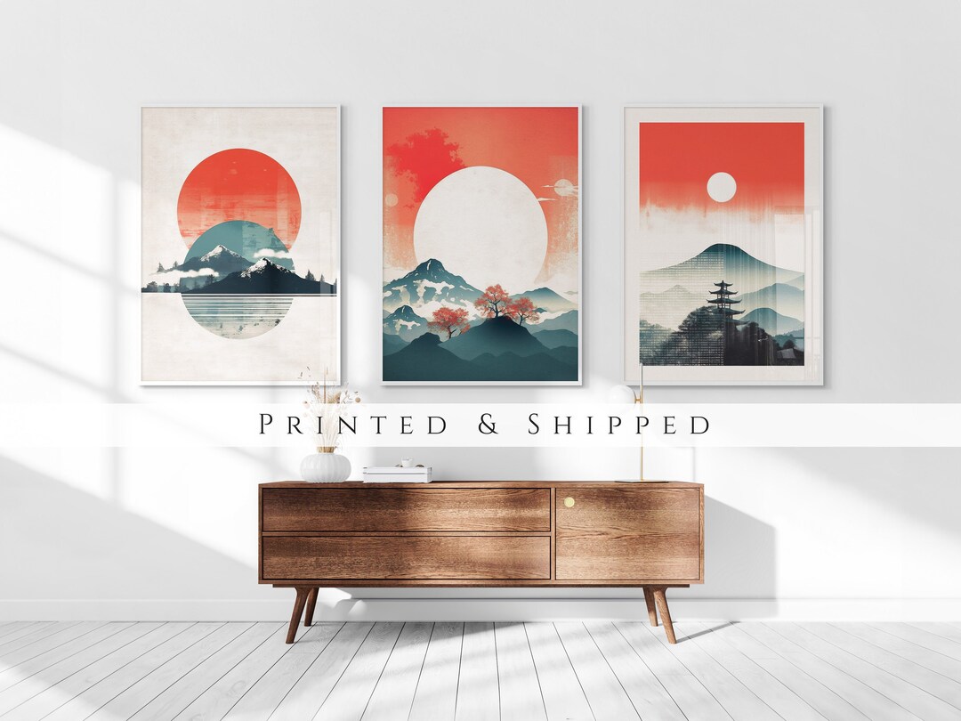 Japanese Mountains Sunset Set of 3 Prints, Modern Japan Wall Art ...