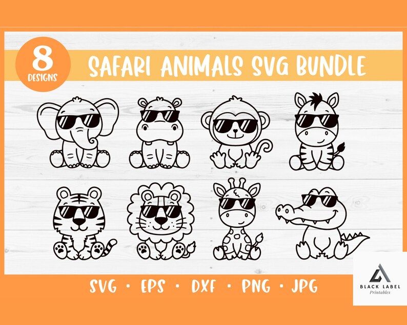 Cute Safari Animals SVG Bundle JPG PNG Dxf Eps - Digital File Download ...