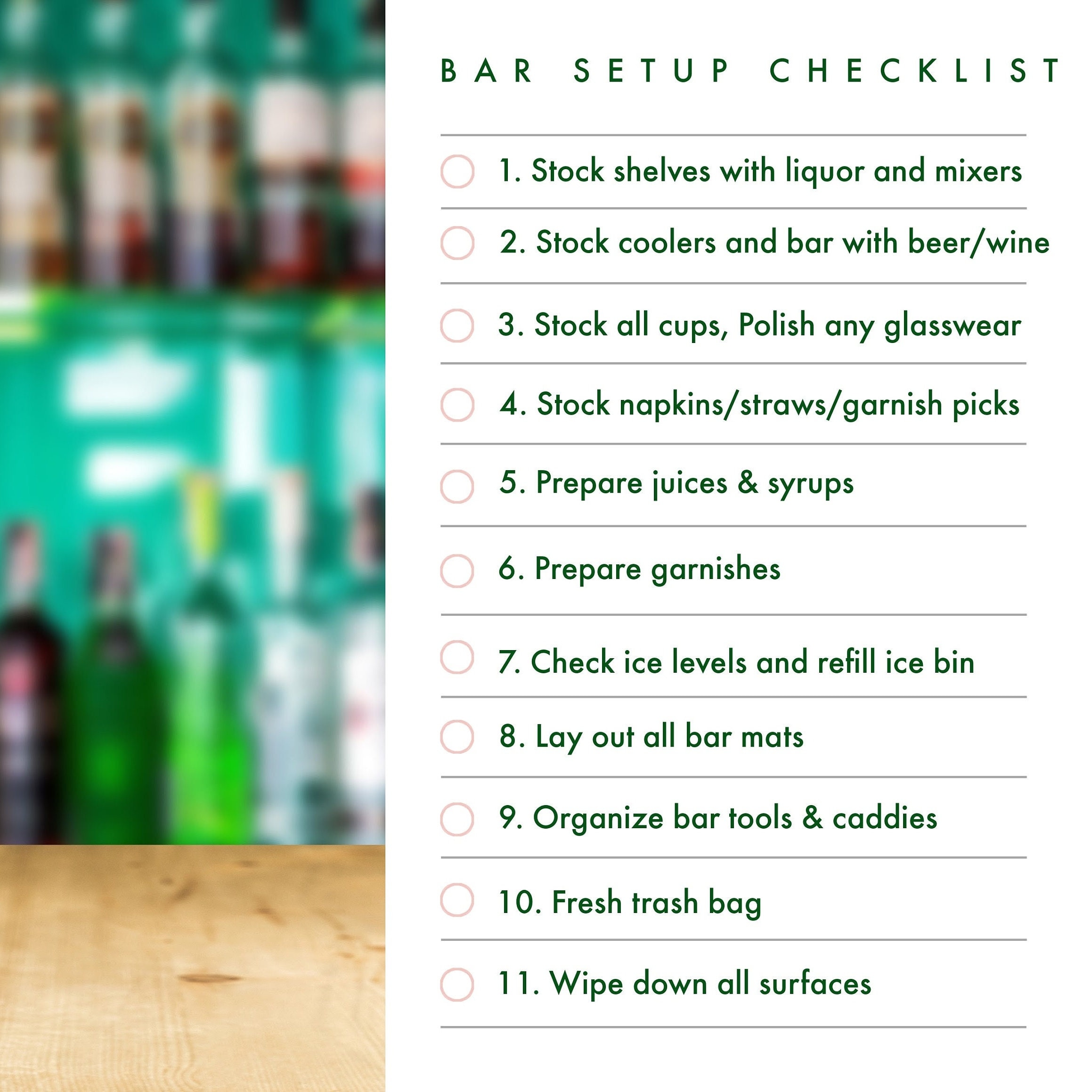 Printable Guide and Organizer for Bartenders Mobile Bartenders With Checklist, Shopping List ...