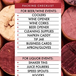 Printable Guide and Organizer for Bartenders Mobile Bartenders With Checklist, Shopping List ...