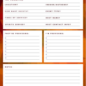 Printable Guide and Organizer for Bartenders Mobile Bartenders With Checklist, Shopping List ...