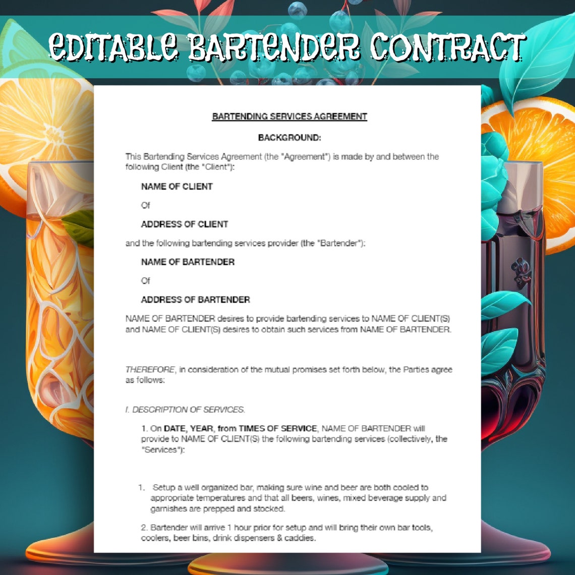 Printable Guide and Organizer for Bartenders Mobile Bartenders With Checklist, Shopping List ...
