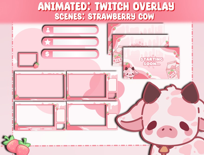 Twitch Scene Overlay Strawberry Cow Animated - Etsy
