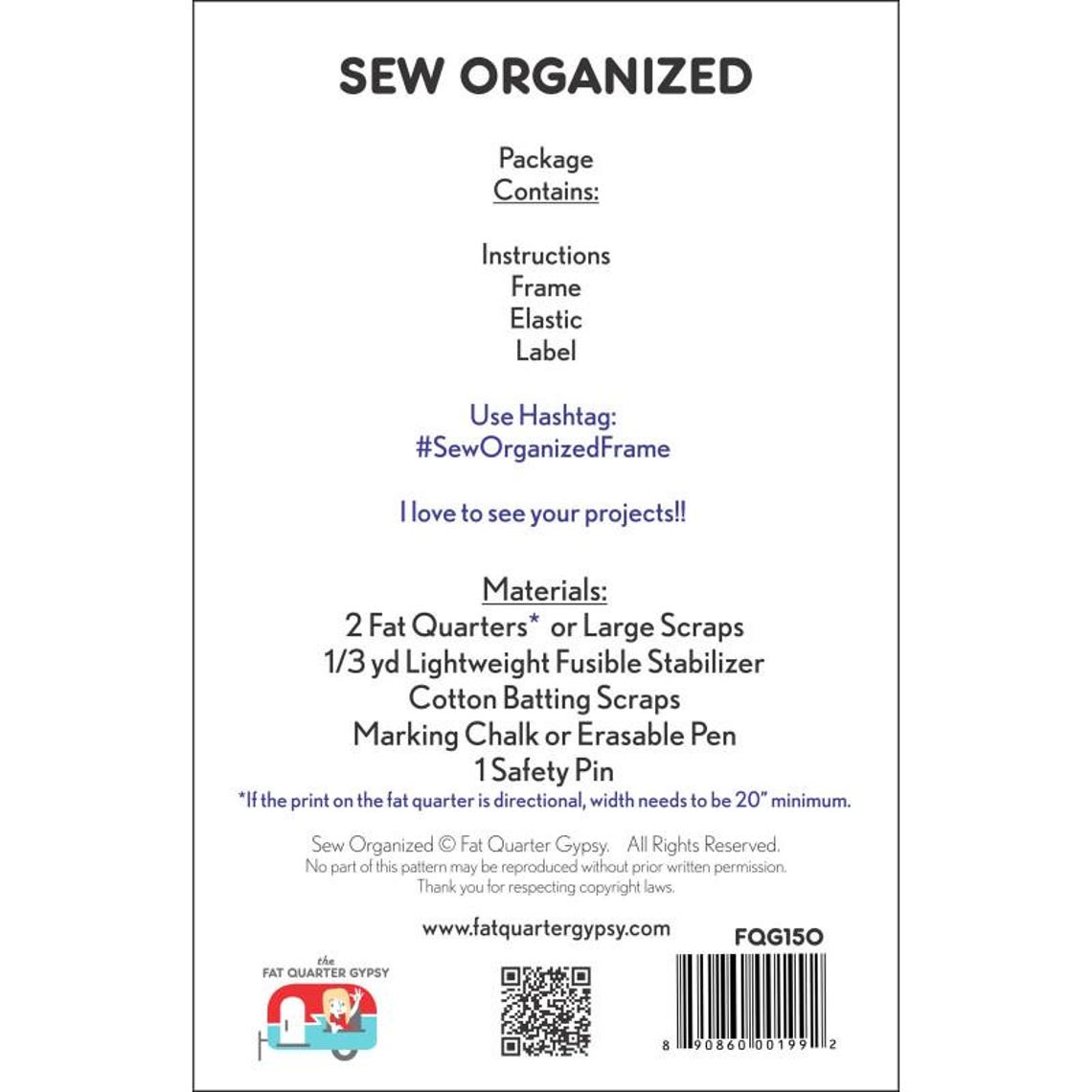 Sew Organized Pattern and Frame Designer: Joanne Hillestad FQG150 - Etsy