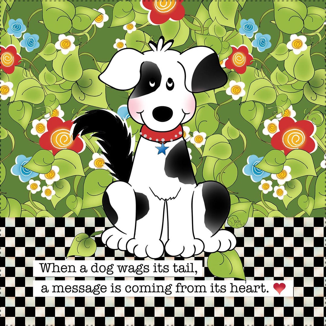 Jody's 6-inch Square Fabric Art Panels - Black & White Dog - Printed on ...