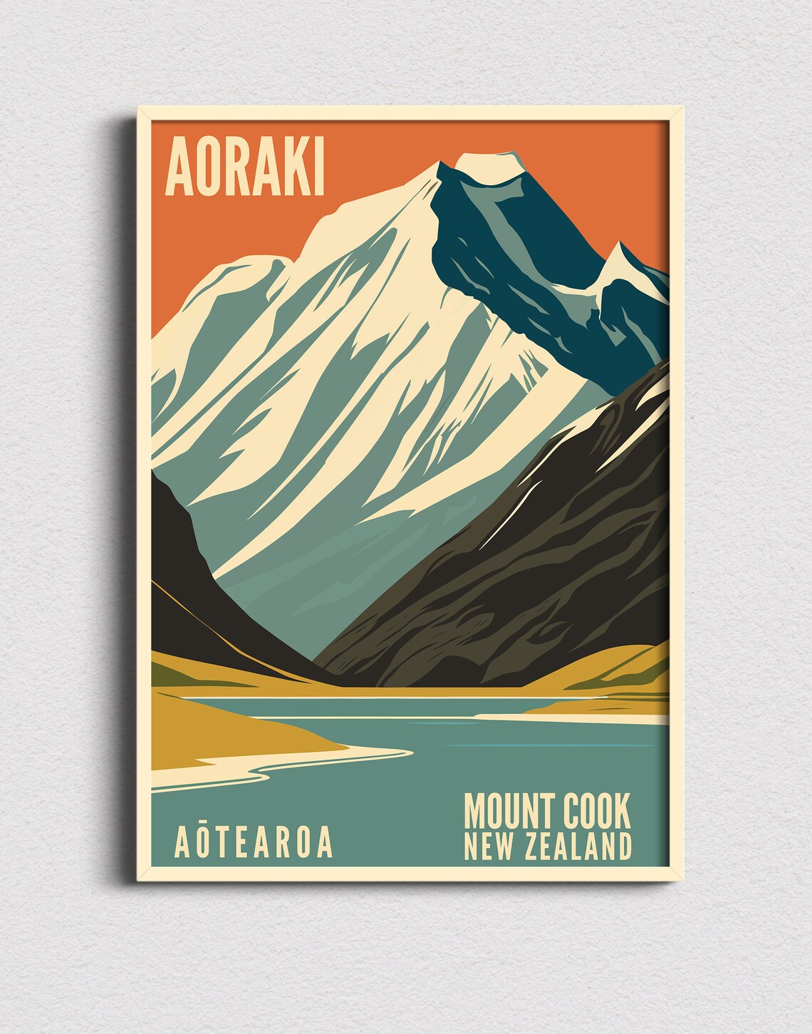 Aoraki Mount Cook New Zealand National Park Retro Travel Poster Digital Download NZ Travel ...