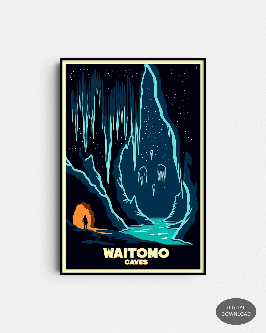Waitomo Caves - Waikato New Zealand - Retro Travel Poster - Vintage Mid ...