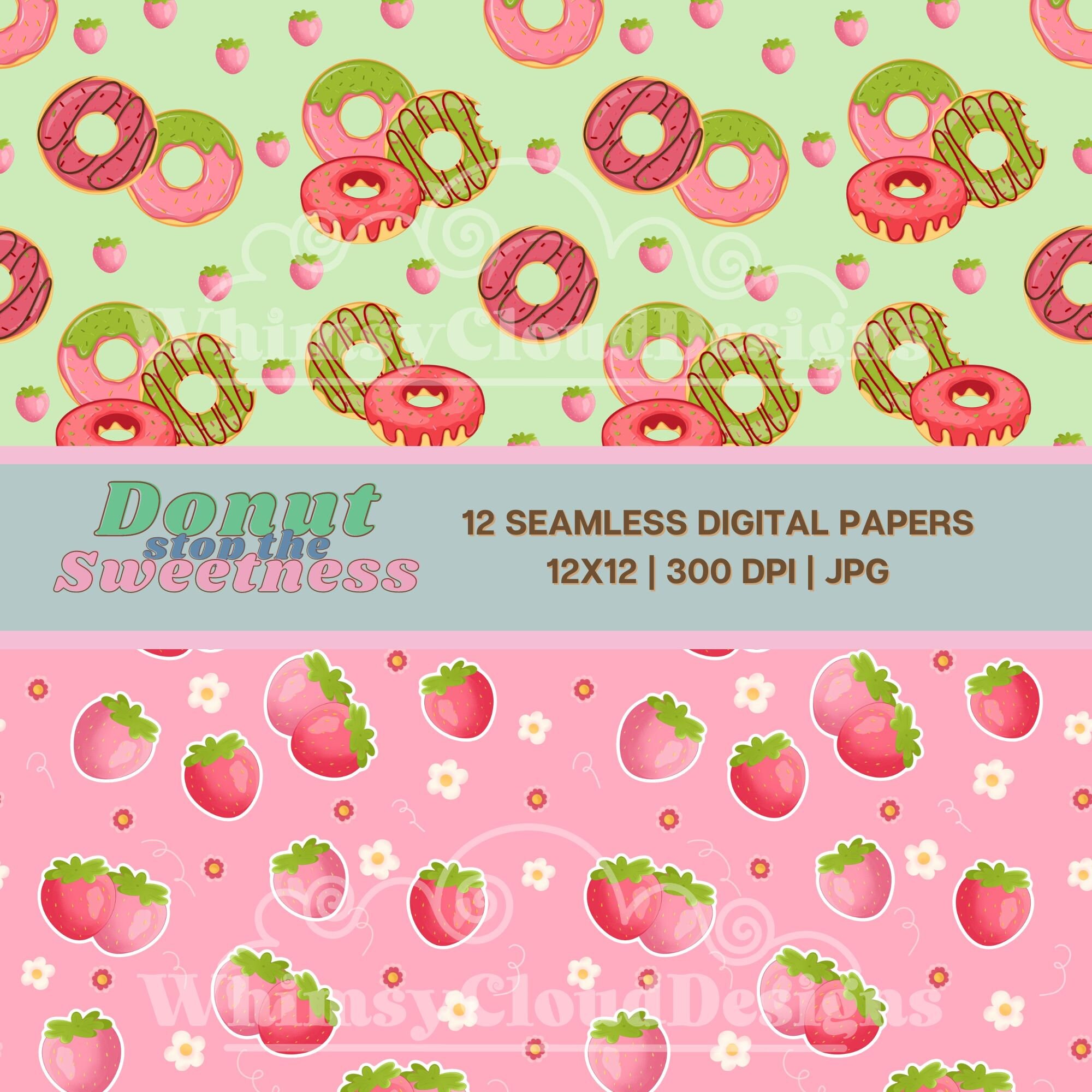 Donut Digital Paper & Bonus Clipart Pack Doughnut Seamless - Etsy