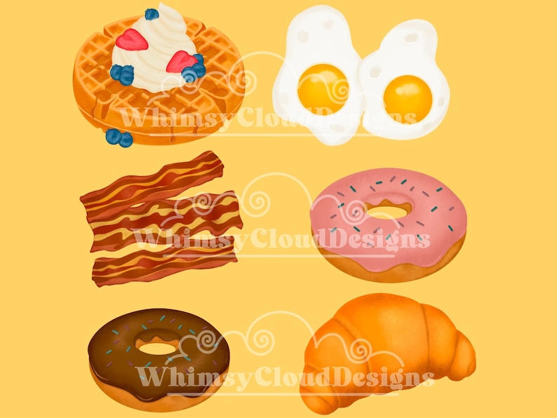 Breakfast Clipart Set - Handmade-png Clipart Set-eggs and Bacon-waffles ...