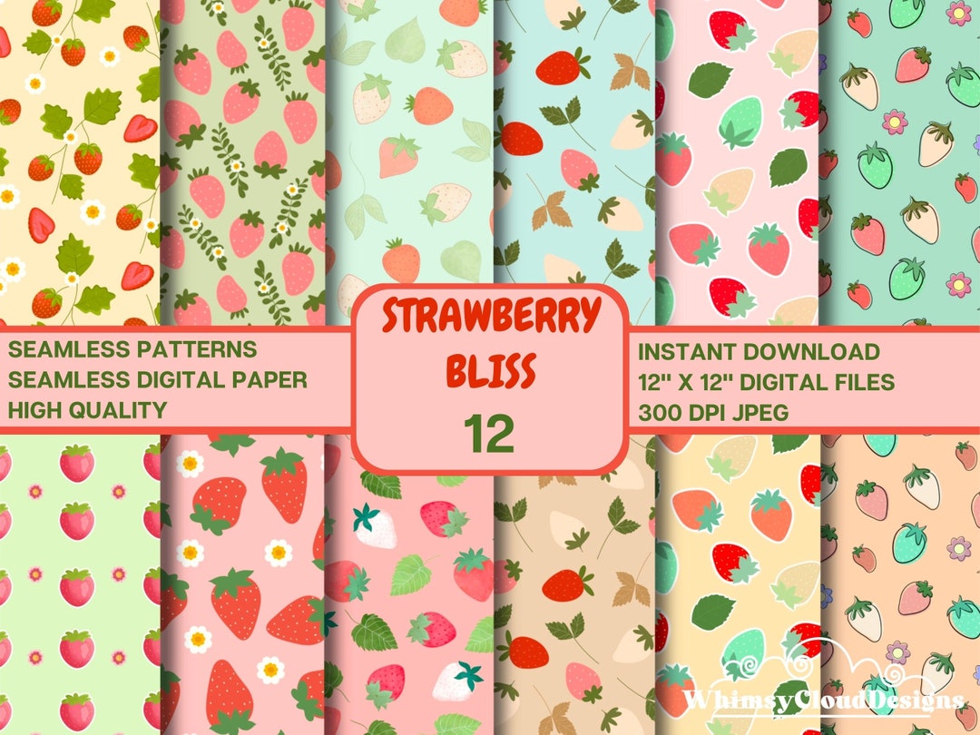 Strawberry Digital Paper-hand Drawn-repeating Seamless Pattern-digital ...