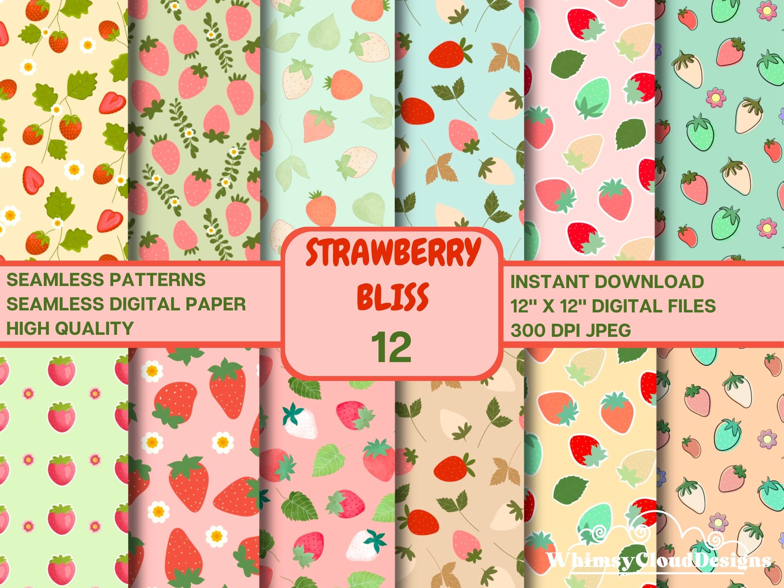 Strawberry Digital Paper-hand Drawn-repeating Seamless Pattern-digital ...
