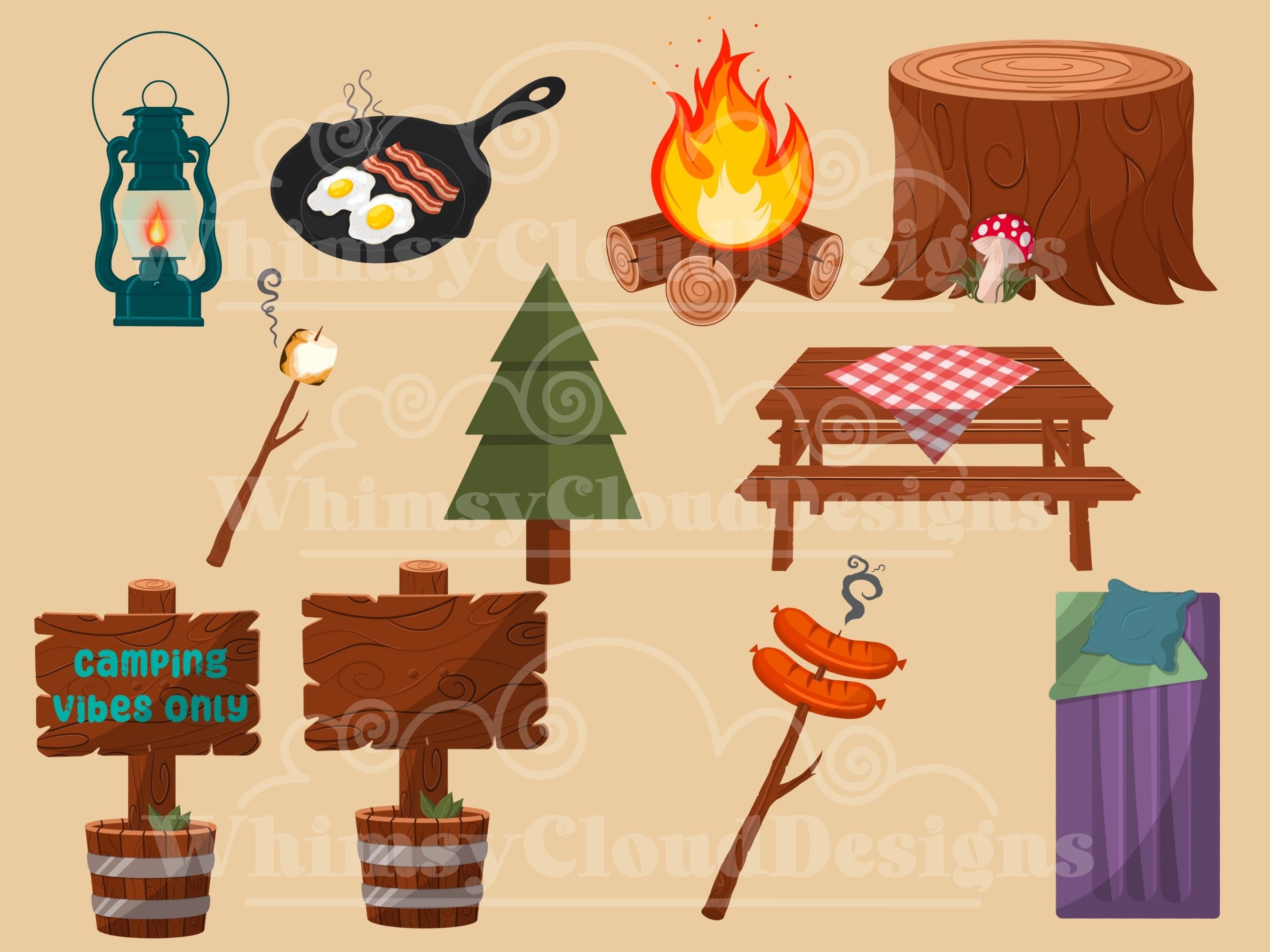 Camping Clipart Set-handmade Camping- Travel Clip Art-wood Sign ...