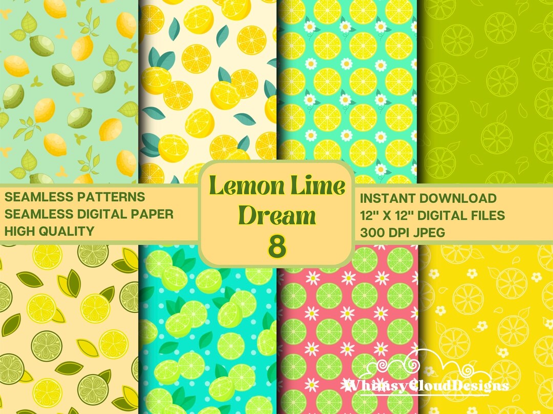 Lemon and Lime Digital Paper - Hand Drawn-repeating Seamless Pattern ...