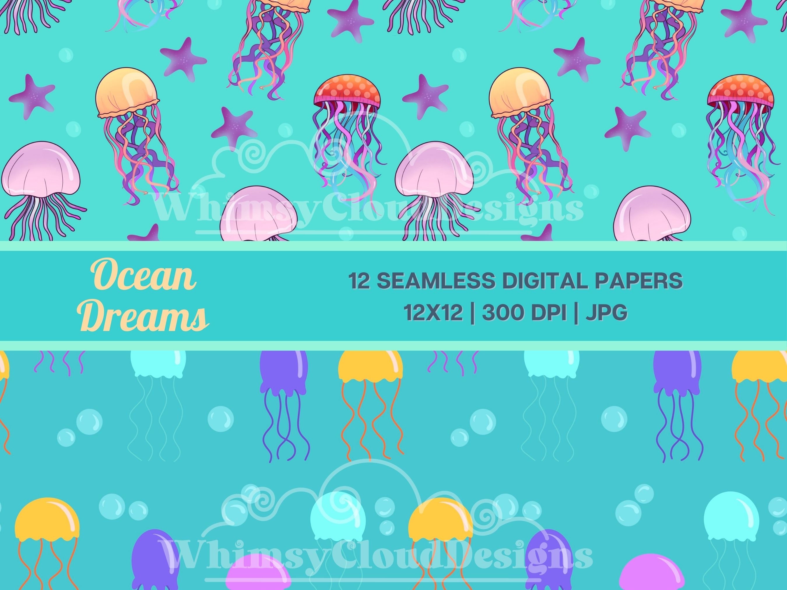 Ocean Themed Digital Seamless Digital Paper Pack-hand-drawn-repeating ...