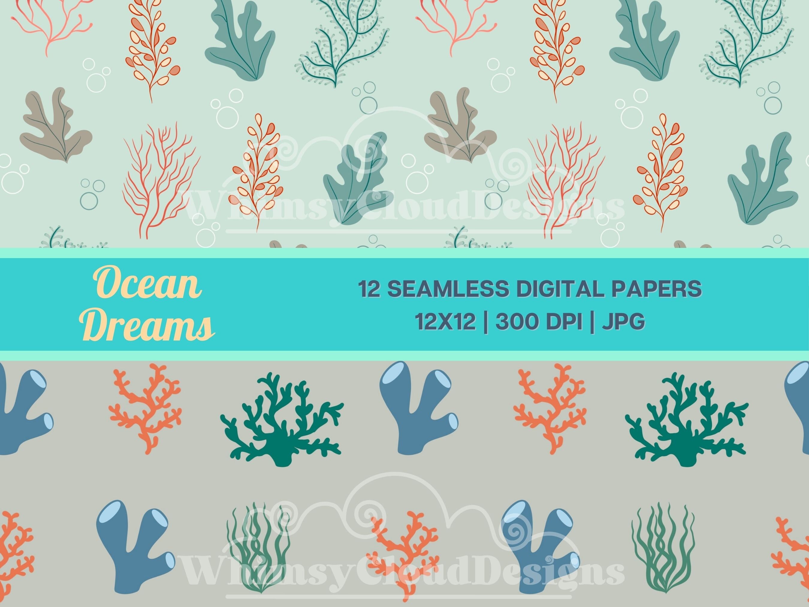 Ocean Themed Digital Seamless Digital Paper Pack-hand-drawn-repeating ...