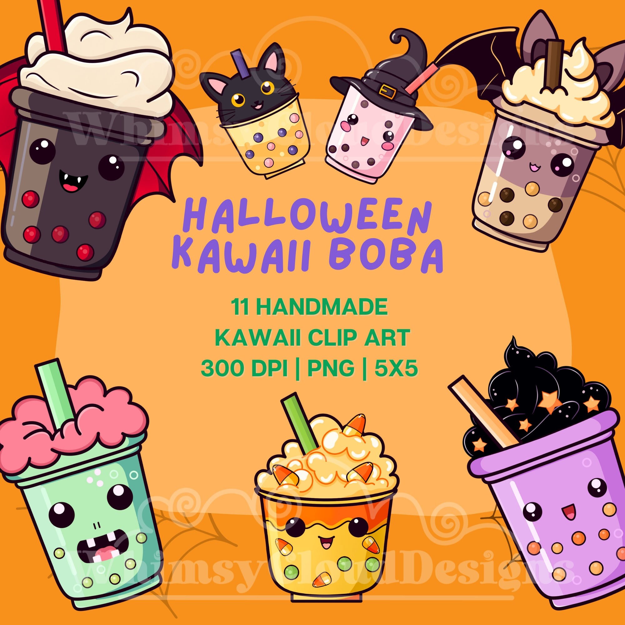 Kawaii Halloween Boba Clipart-halloween Clip Art-cute Boba PNG Clipart ...
