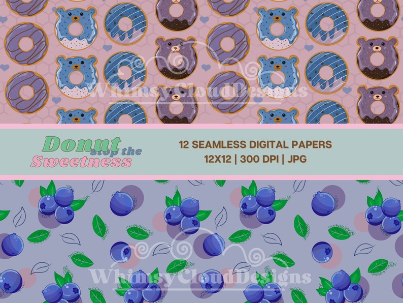 Donut Digital Paper & Bonus Clipart Pack - Doughnut Seamless Repeating ...