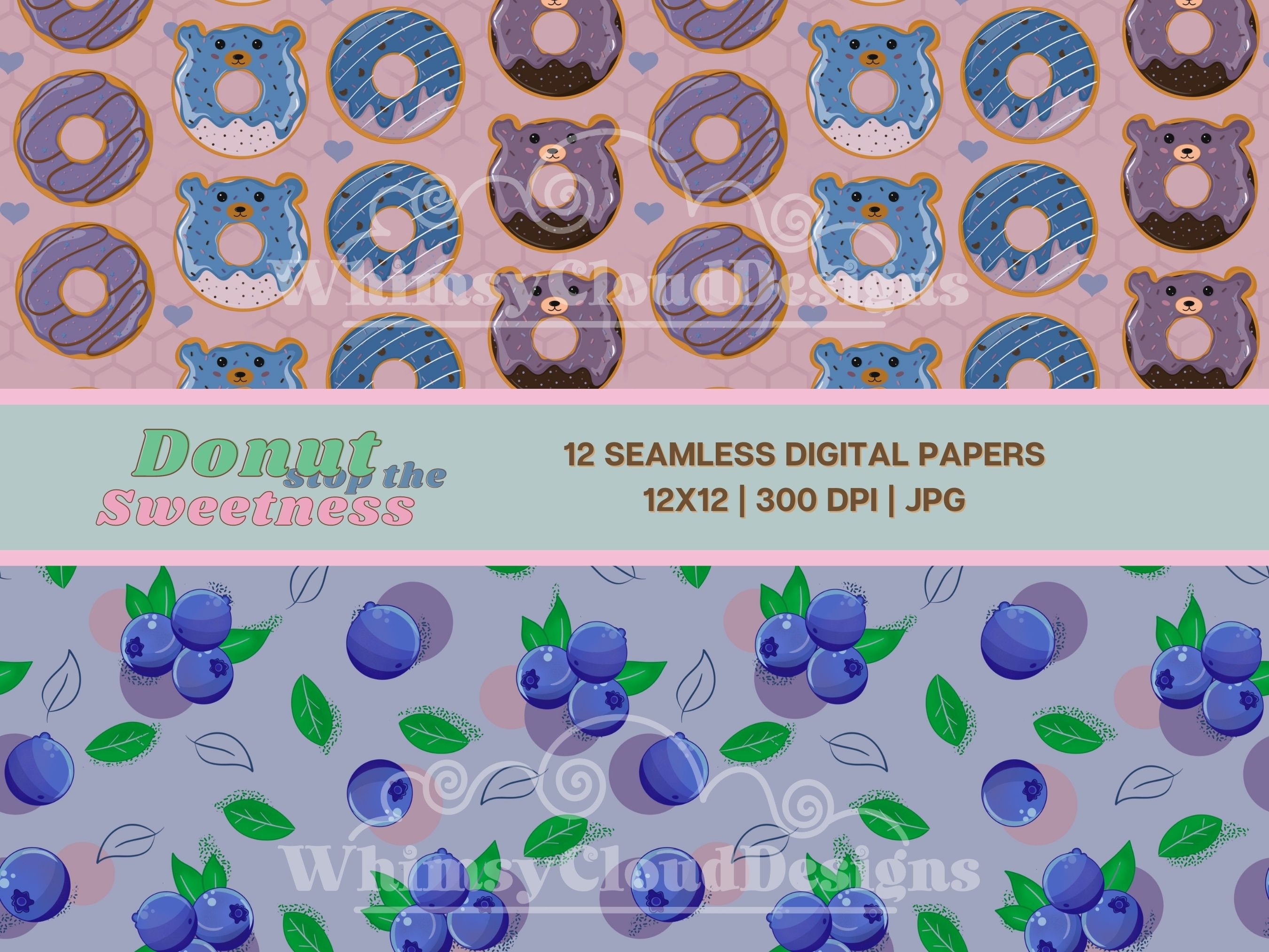 Donut Digital Paper & Bonus Clipart Pack - Doughnut Seamless Repeating ...