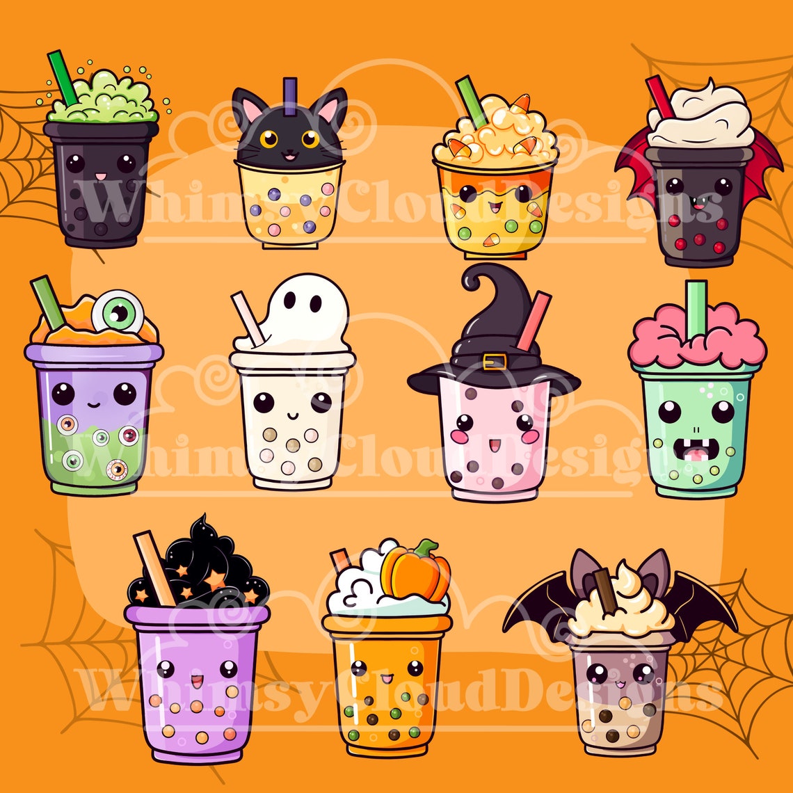 Kawaii Halloween Boba Clipart-halloween Clip Art-cute Boba PNG Clipart ...