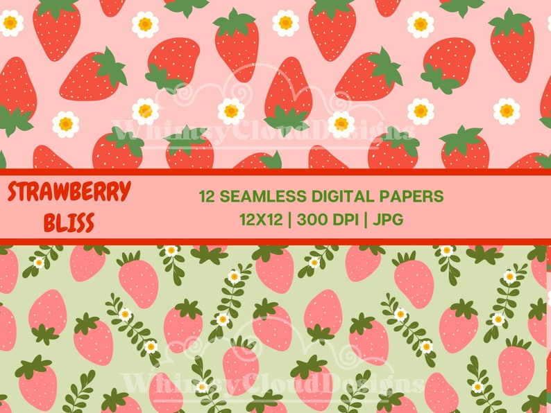 Strawberry Digital Paper-hand Drawn-repeating Seamless Pattern-digital ...