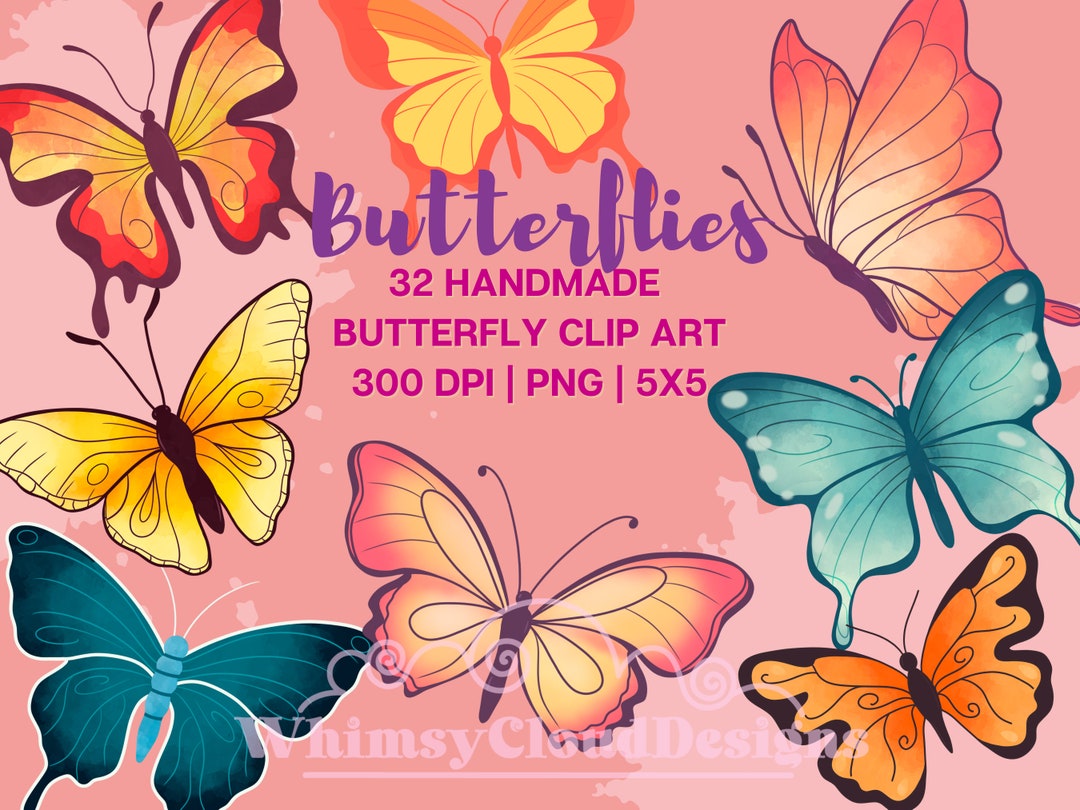 Colorful Butterfly Clipart Set-clipart Butterfly-watercolor Butterfly ...