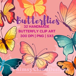 Colorful Butterfly Clipart Set-clipart Butterfly-watercolor Butterfly ...