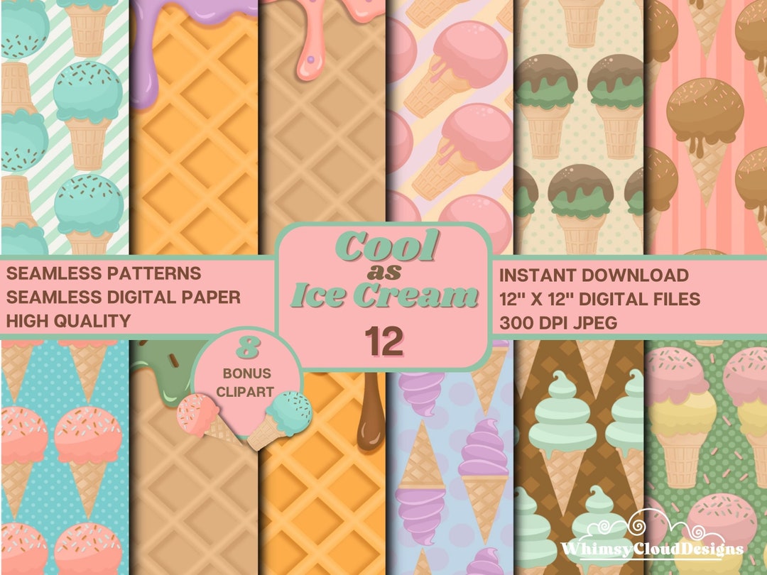 Ice Cream Seamless Digital Paper With Bonus Clip Art- Handmade-waffle ...