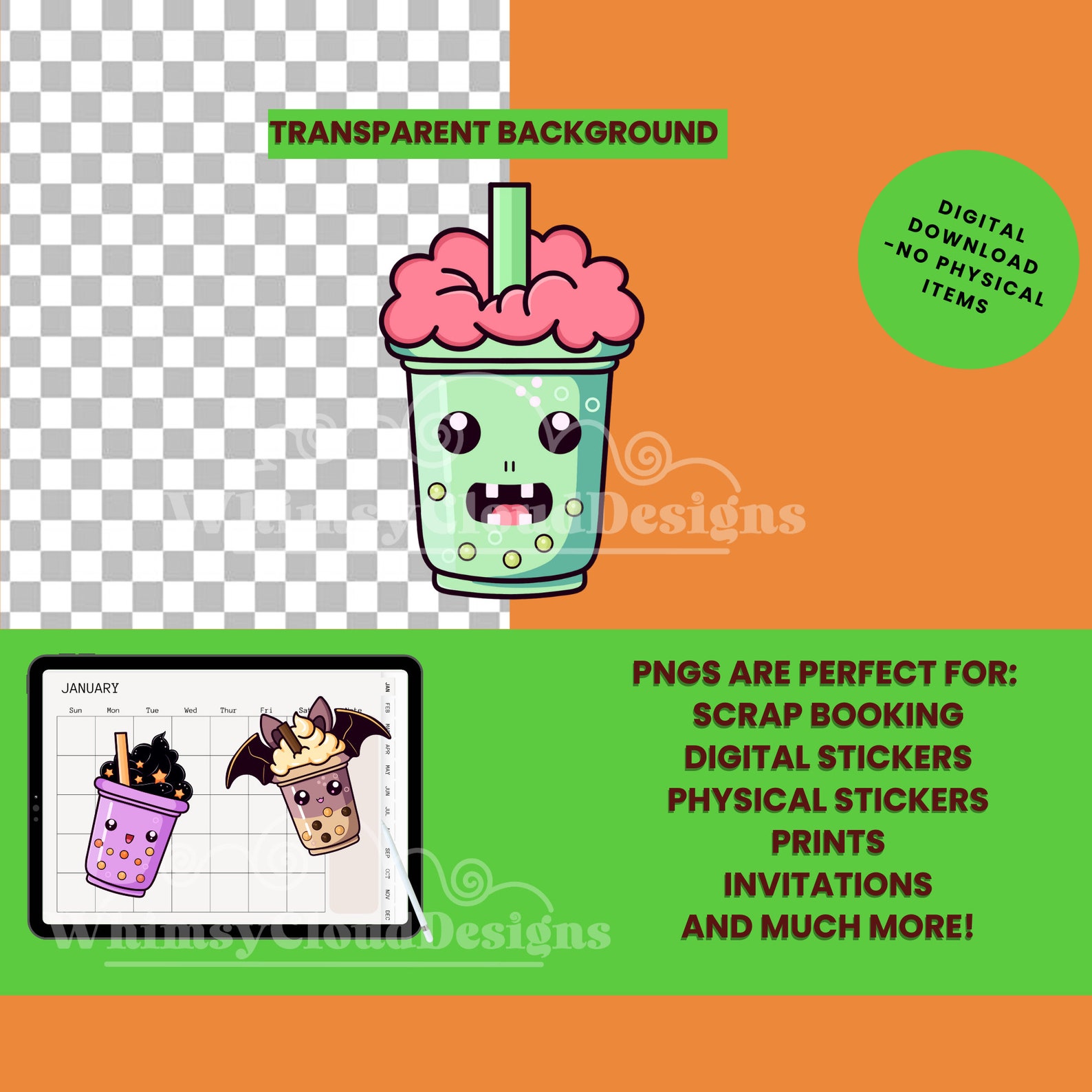 Kawaii Halloween Boba Clipart-halloween Clip Art-cute Boba PNG Clipart ...