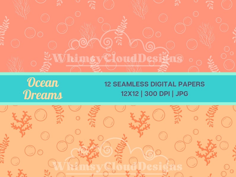 Ocean Themed Digital Seamless Digital Paper Pack-hand-drawn-repeating ...