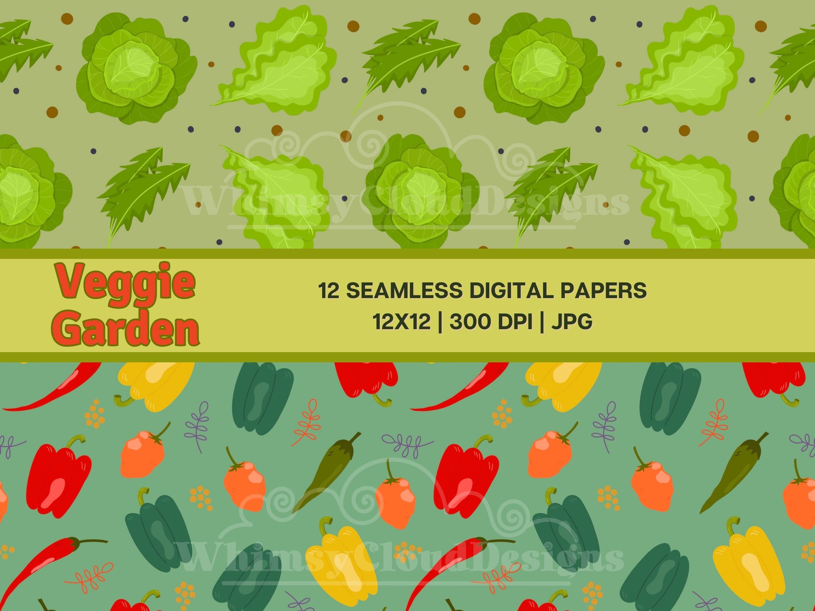 Spring Garden Vegetable Digital Paper & Bonus Clipart Pack - Seamless ...