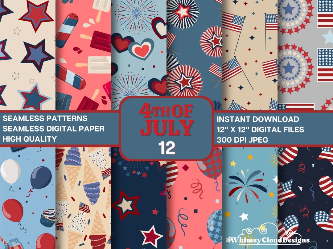 Happy 4th of July Digital Paper - Handmade-patriotic Patterns ...