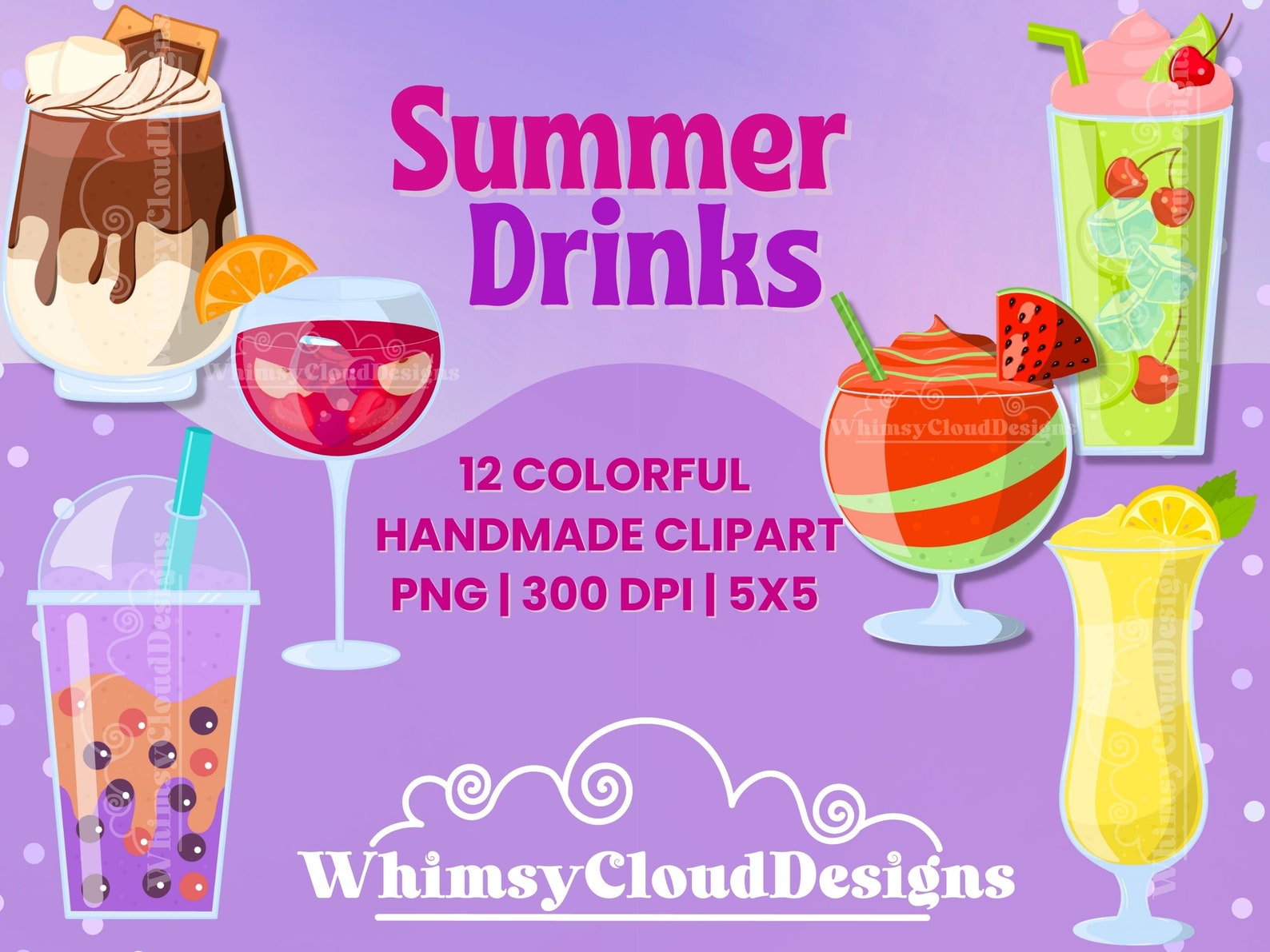 Summer Drinks and Cocktails Clipart Set-smore-watermelon-lemonade Clip ...