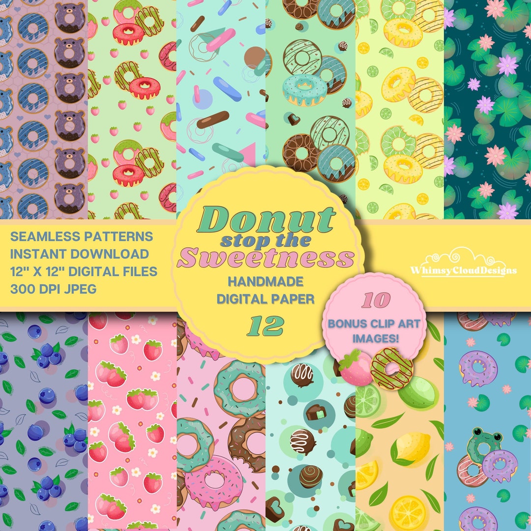 Donut Digital Paper & Bonus Clipart Pack Doughnut Seamless - Etsy