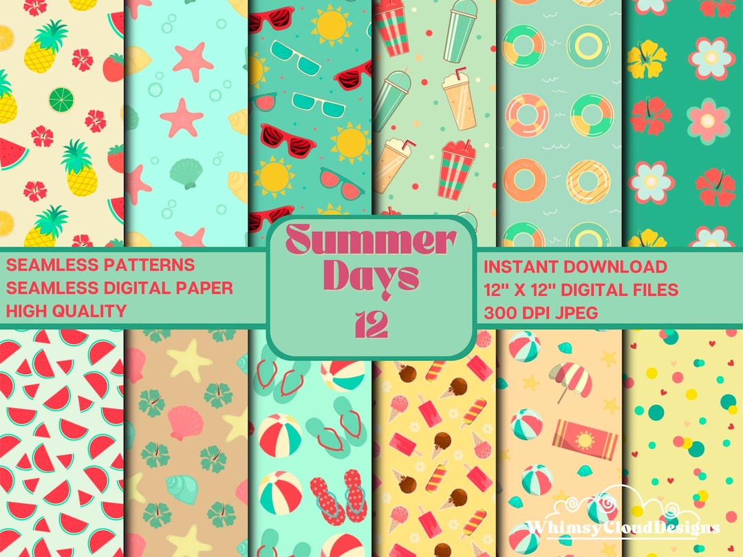 Summer Days Retro Digital Paper Pack - Seamless Repeating Patterns ...