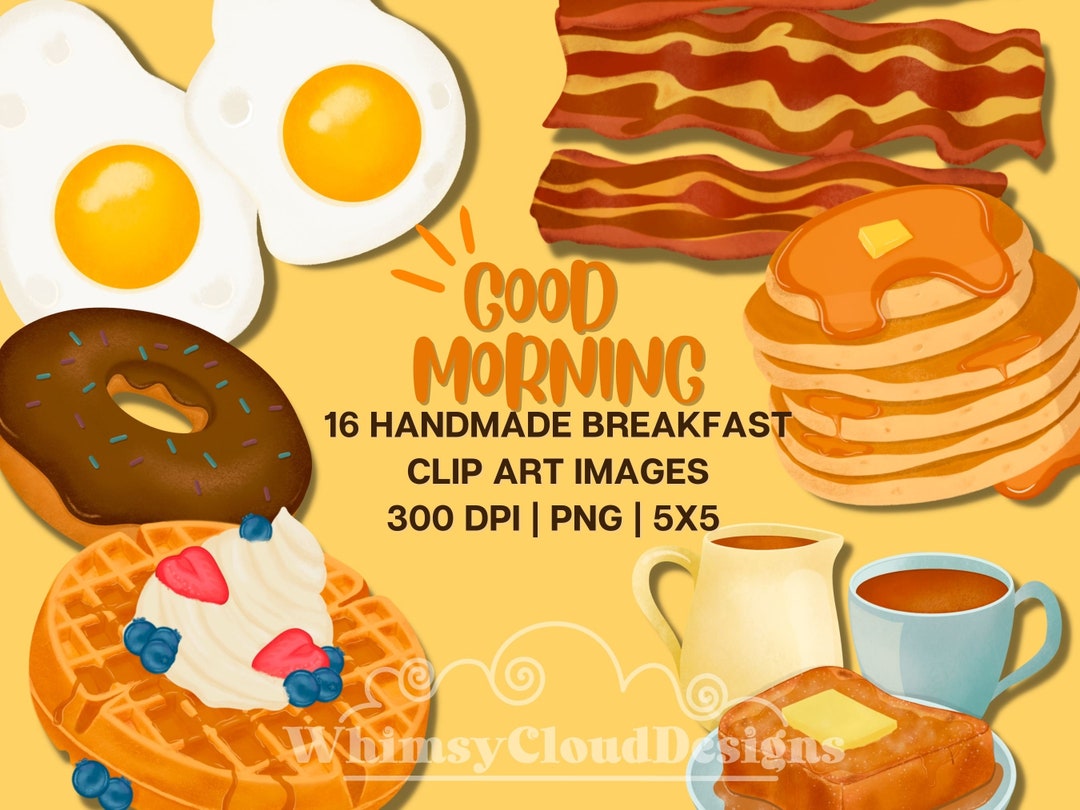Breakfast Clipart Set - Handmade-png Clipart Set-eggs and Bacon-waffles ...