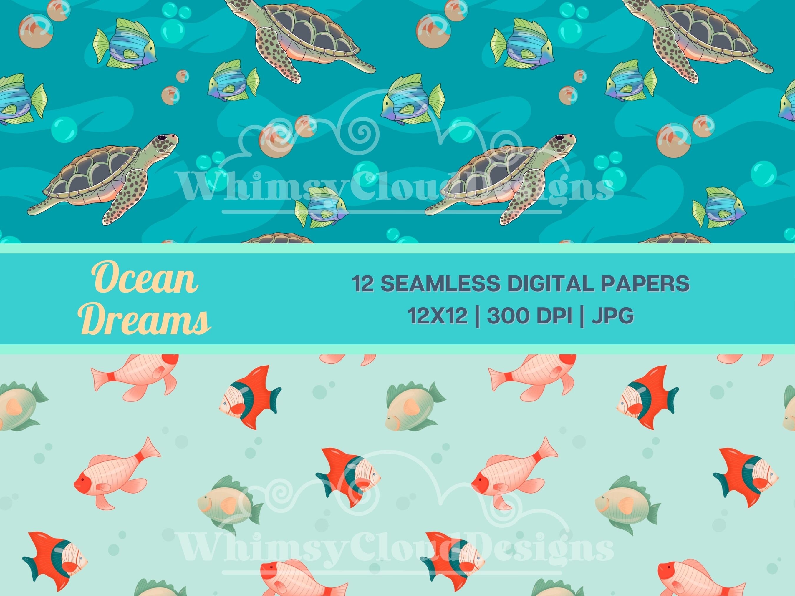 Ocean Themed Digital Seamless Digital Paper Pack-hand-drawn-repeating ...