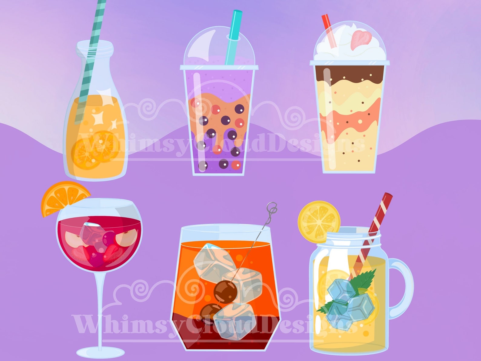 Summer Drinks and Cocktails Clipart Set-smore-watermelon-lemonade Clip ...
