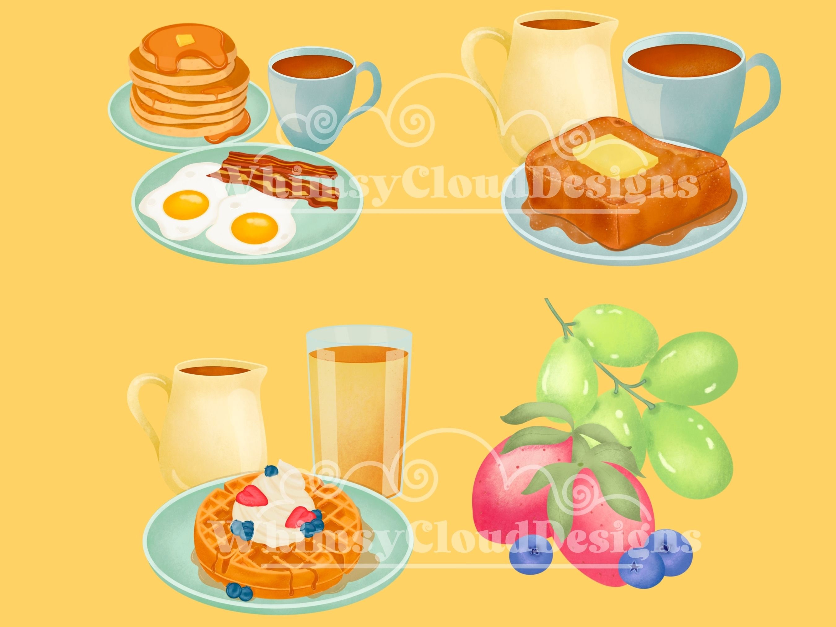 Breakfast Clipart Set - Handmade-png Clipart Set-eggs and Bacon-waffles ...