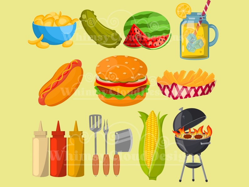 Summer BBQ Clipart Collection - Barbeque-hamburger-lemonade-watermelon ...