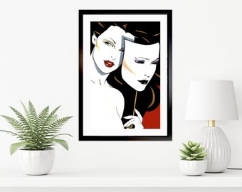 Retro 80s Glamour Poster Art - Patrick Nagel Style Female Figure Print ...