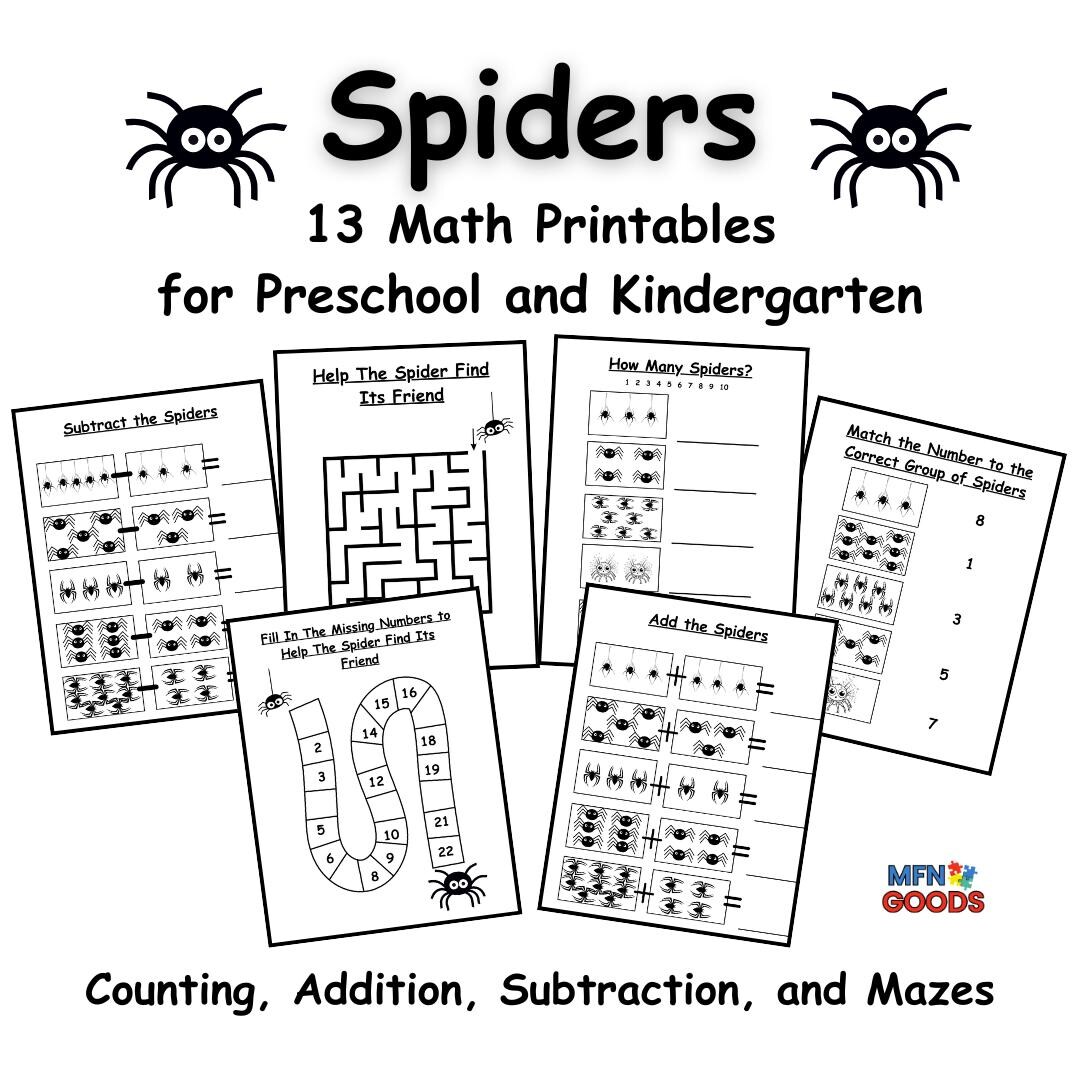 Halloween Math Worksheets: Spider Counting, Addition, Mazes (printable ...