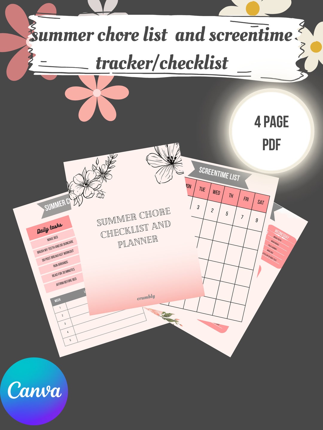 Cute Minimalist Summer Chores Planner, Summer Screen Checklist, Summer ...