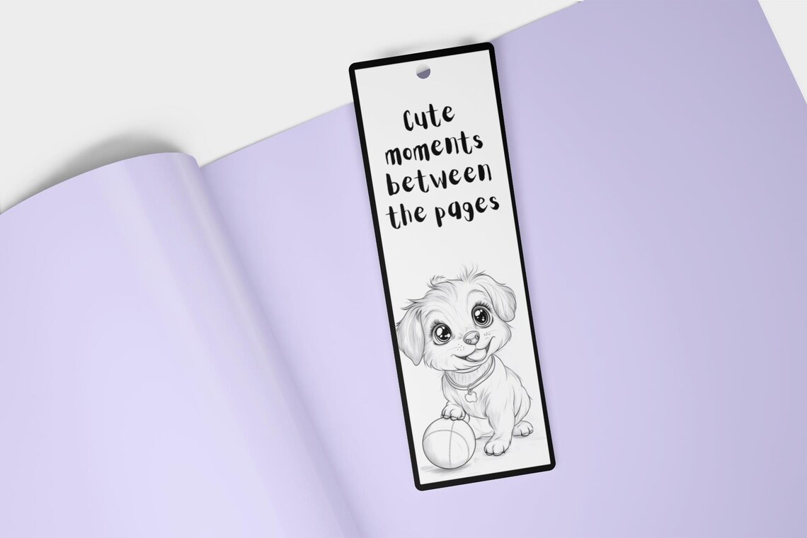 Printable Bookmark Set Puppy Theme Coloring Collection 2x6 Set of 4 ...
